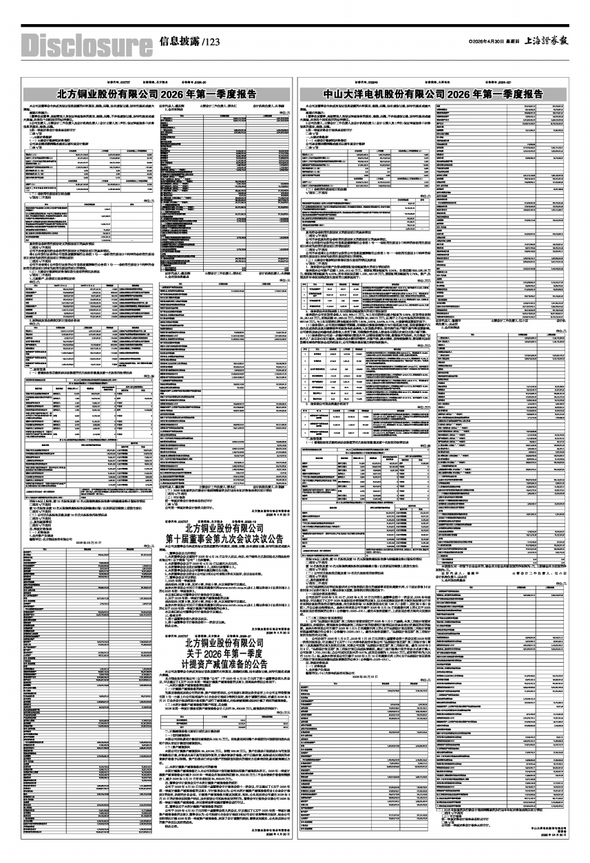 2026年04月30日 第123版：信息披露|上海证券报