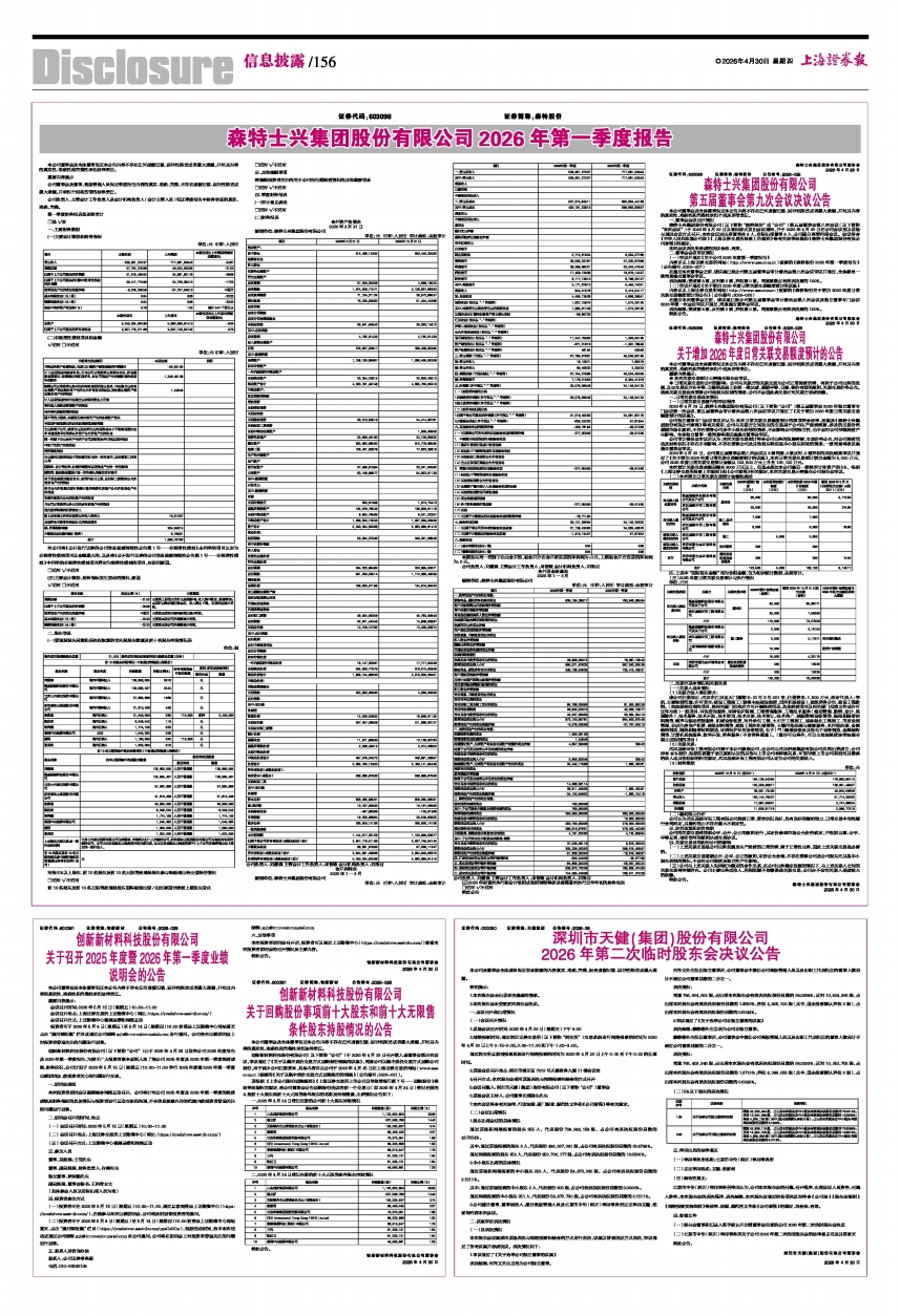 2026年04月30日 第156版：信息披露|上海证券报