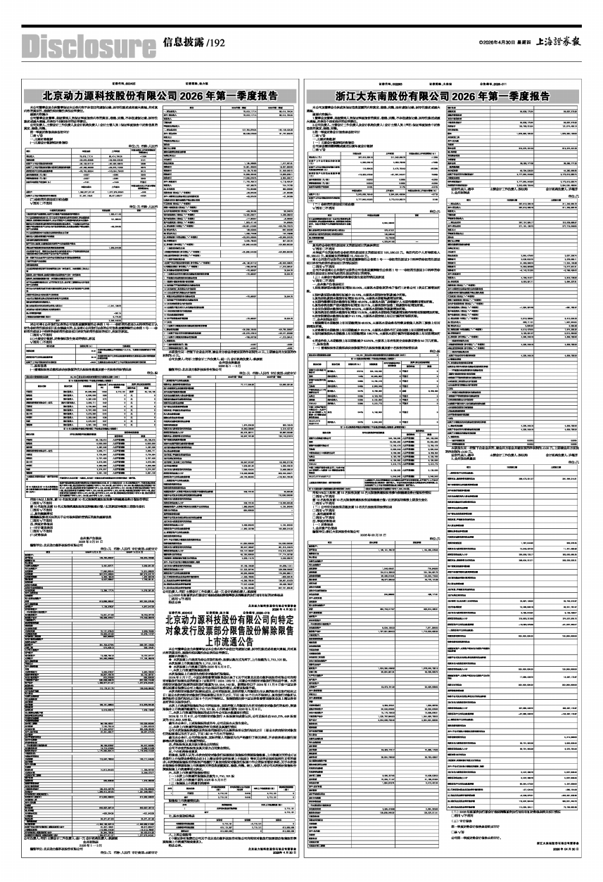 2026年04月30日 第192版：信息披露|上海证券报