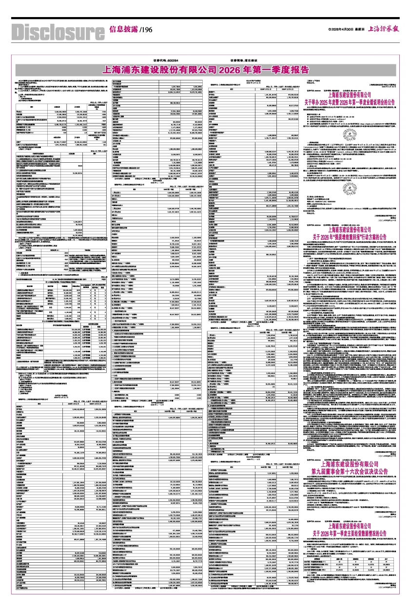 2026年04月30日 第196版：信息披露|上海证券报