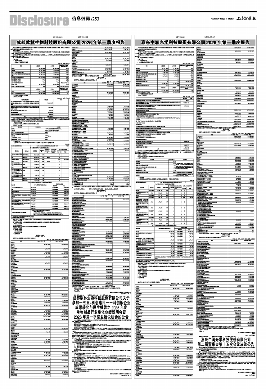 2026年04月30日 第253版：信息披露|上海证券报