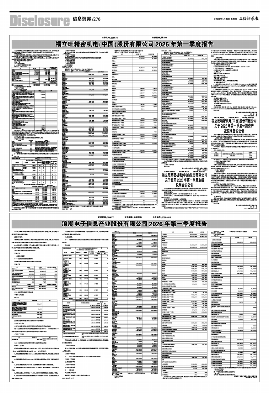 2026年04月30日 第276版：信息披露|上海证券报