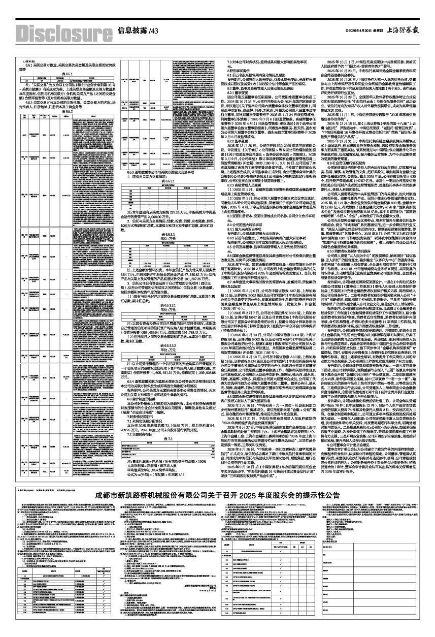 2026年04月30日 第43版：信息披露|上海证券报