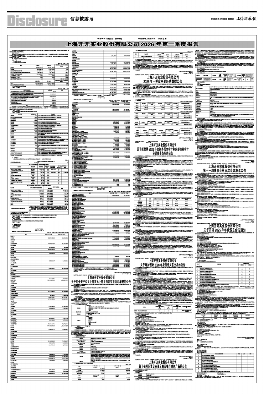 2026年04月30日 第8版：信息披露|上海证券报