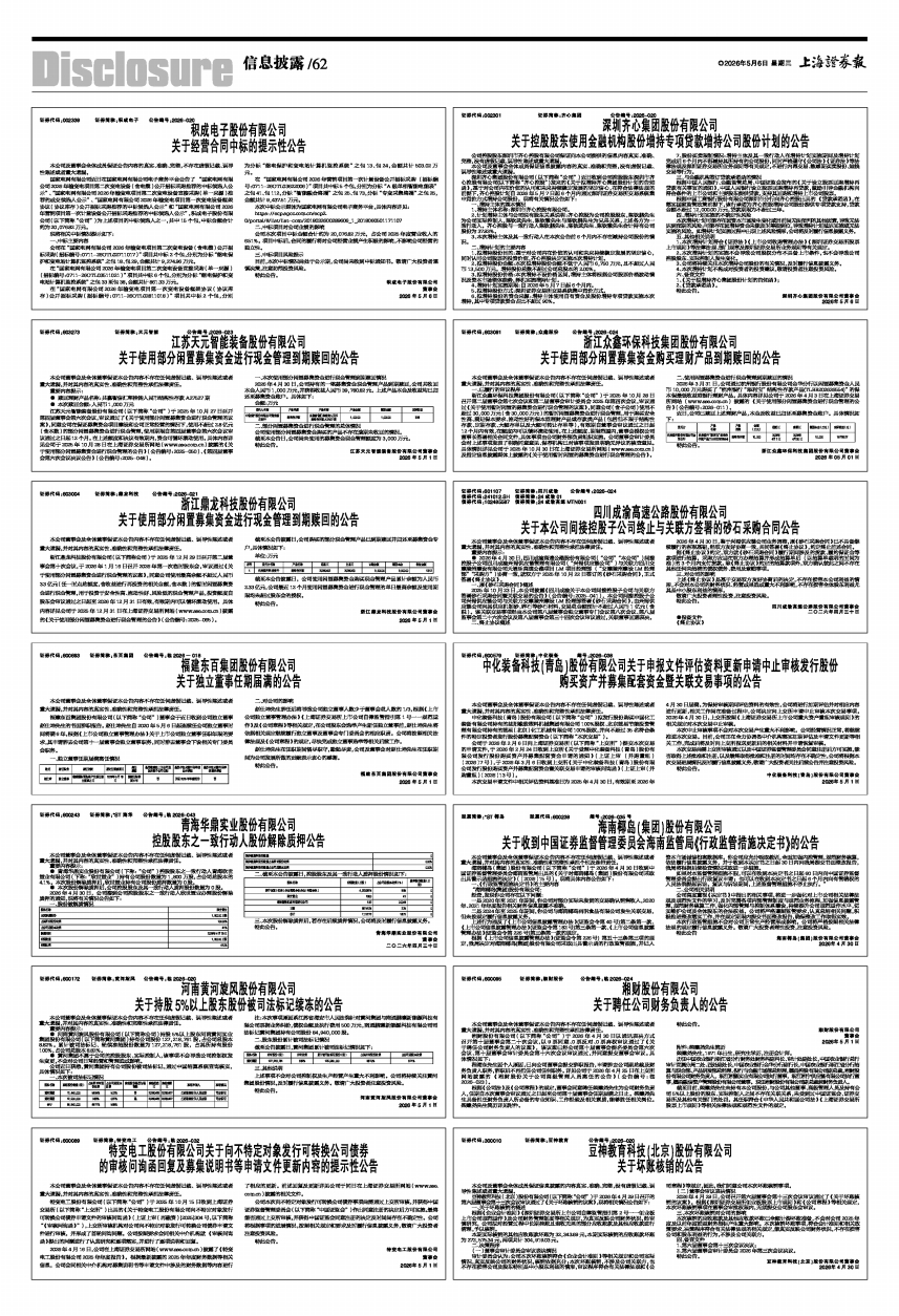 2026年05月06日 第62版：信息披露|上海证券报