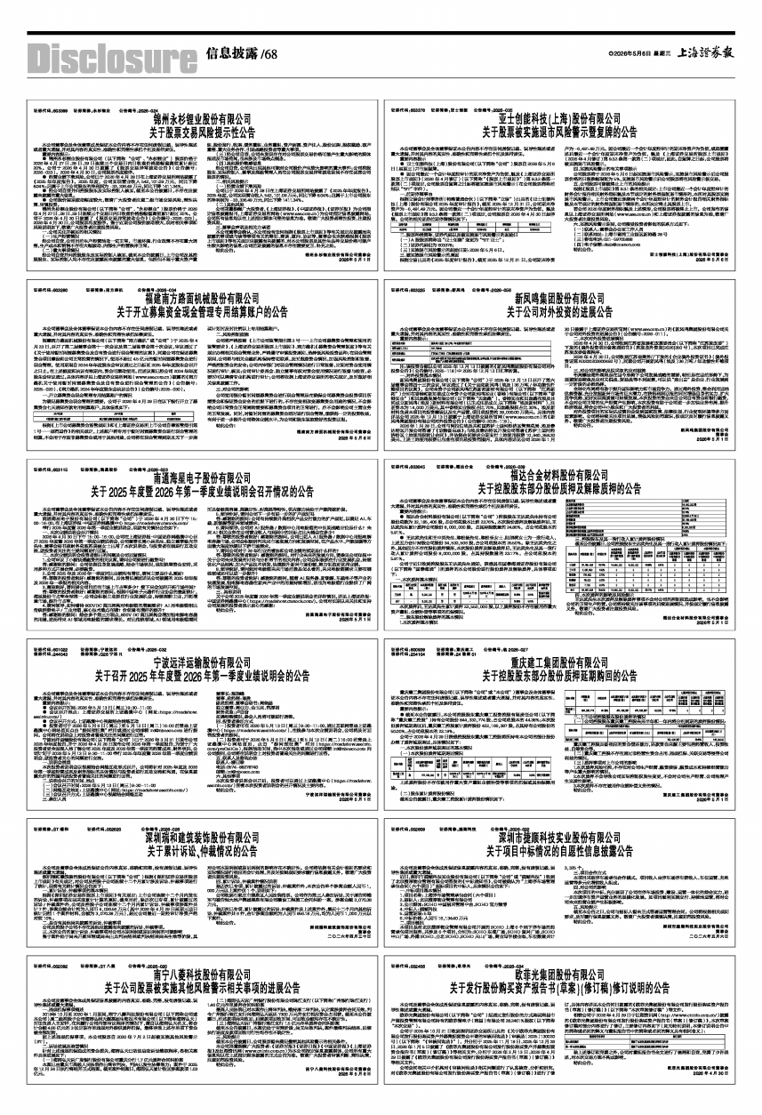 2026年05月06日 第68版：信息披露|上海证券报